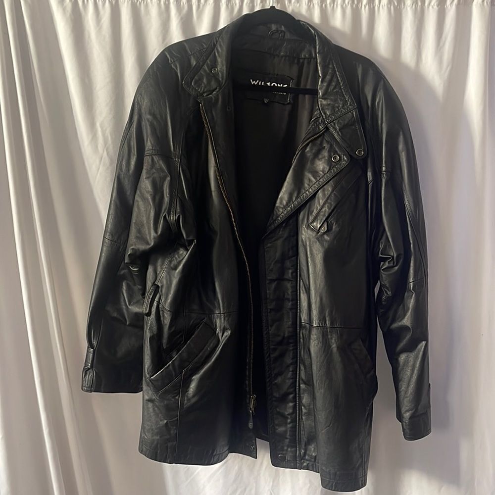 Wilsons Leather 1980's Vintage Mens Large Heavy Black… - Gem